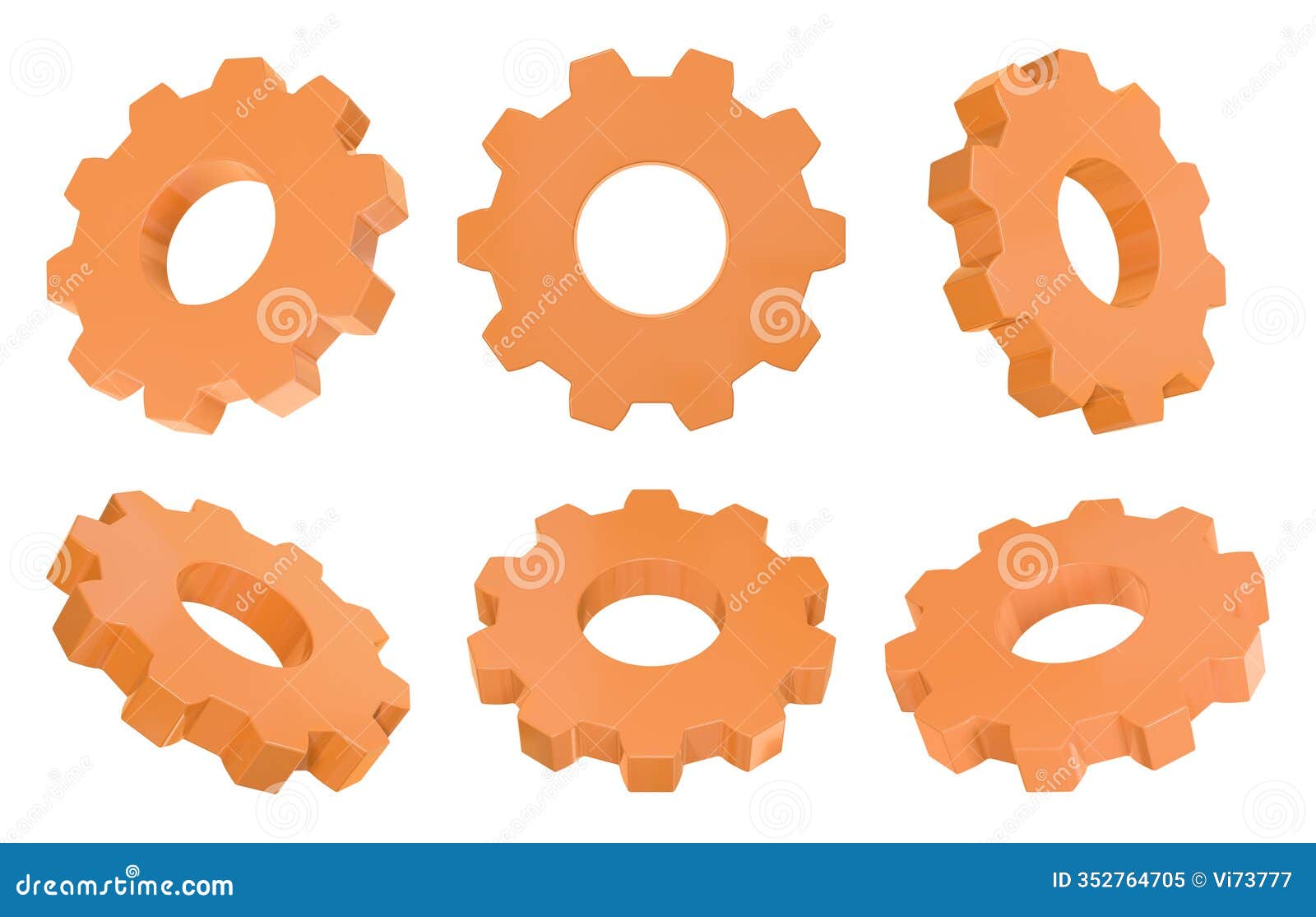 Cartoon Gears Set. Isolated Orange Cogwheels. 3D Rendering. Stock ...