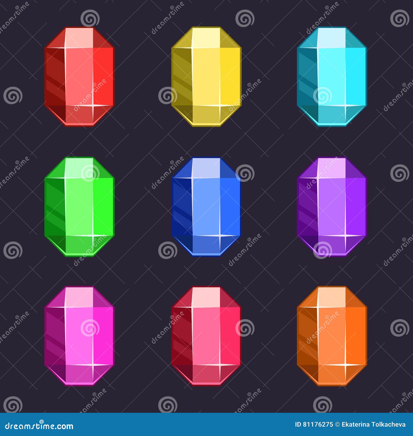 Cartoon Gems And Diamonds Icons Set Vector Illustration | CartoonDealer ...