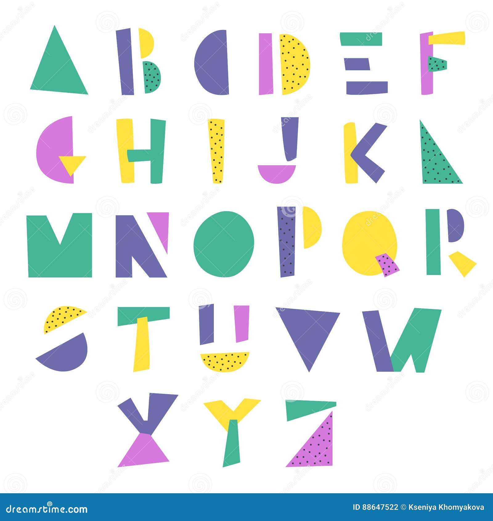 Cartoon geometric alphabet stock illustration. Illustration of script ...