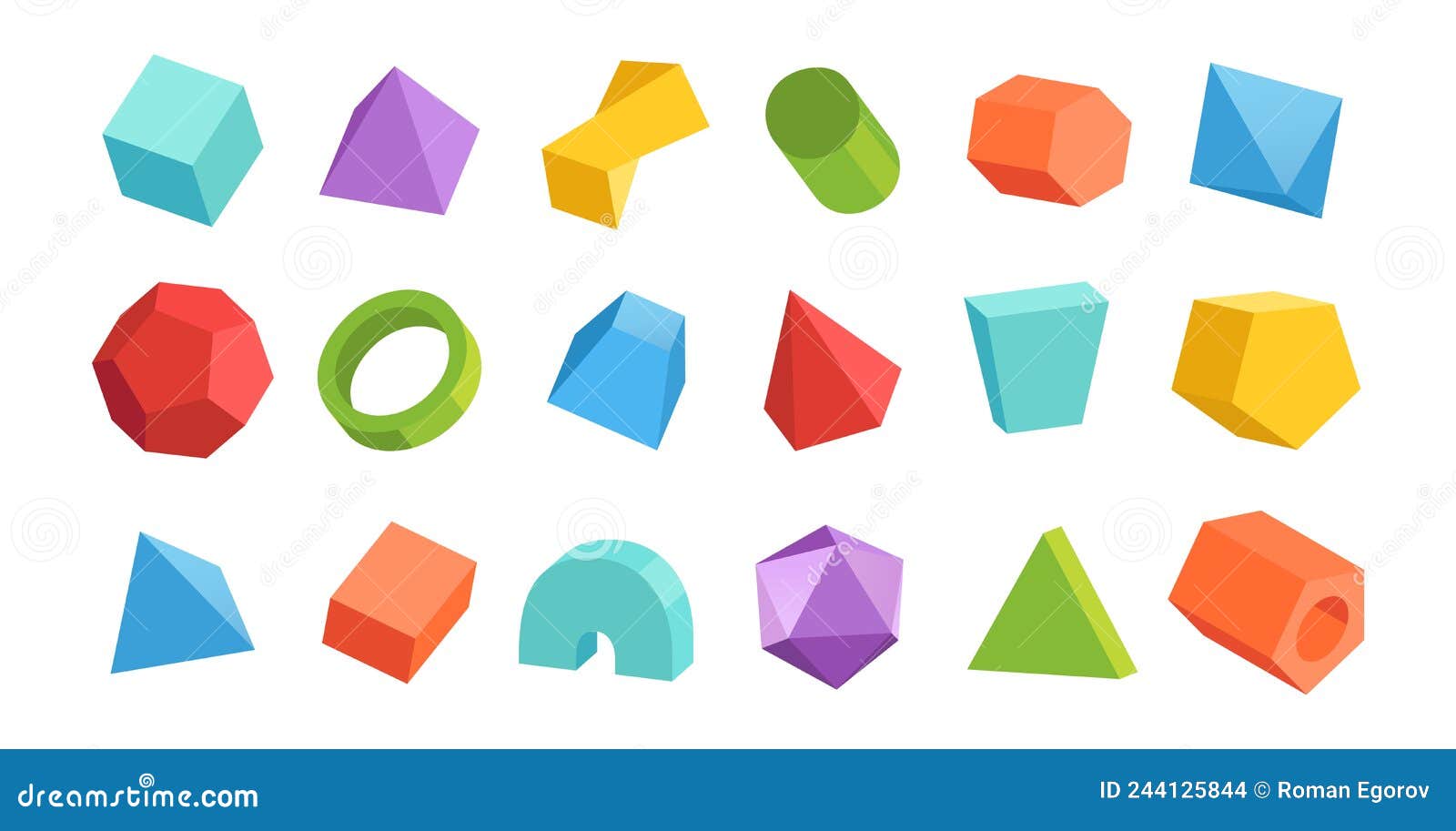 Cartoon Geometric Figures. 3D Abstract Shapes. Cylinder and Pyramid ...