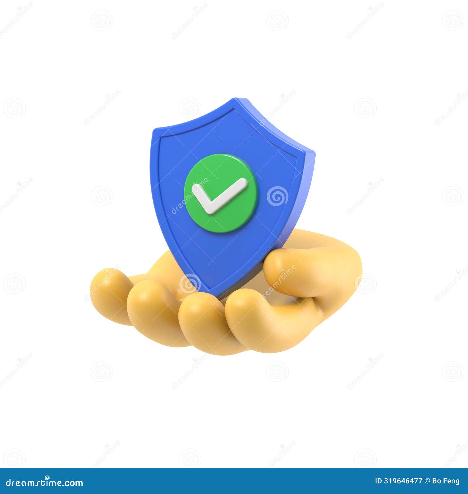 Cartoon Gesture Icon Mockup.3D Hand Holding Security Shield and Padlock ...