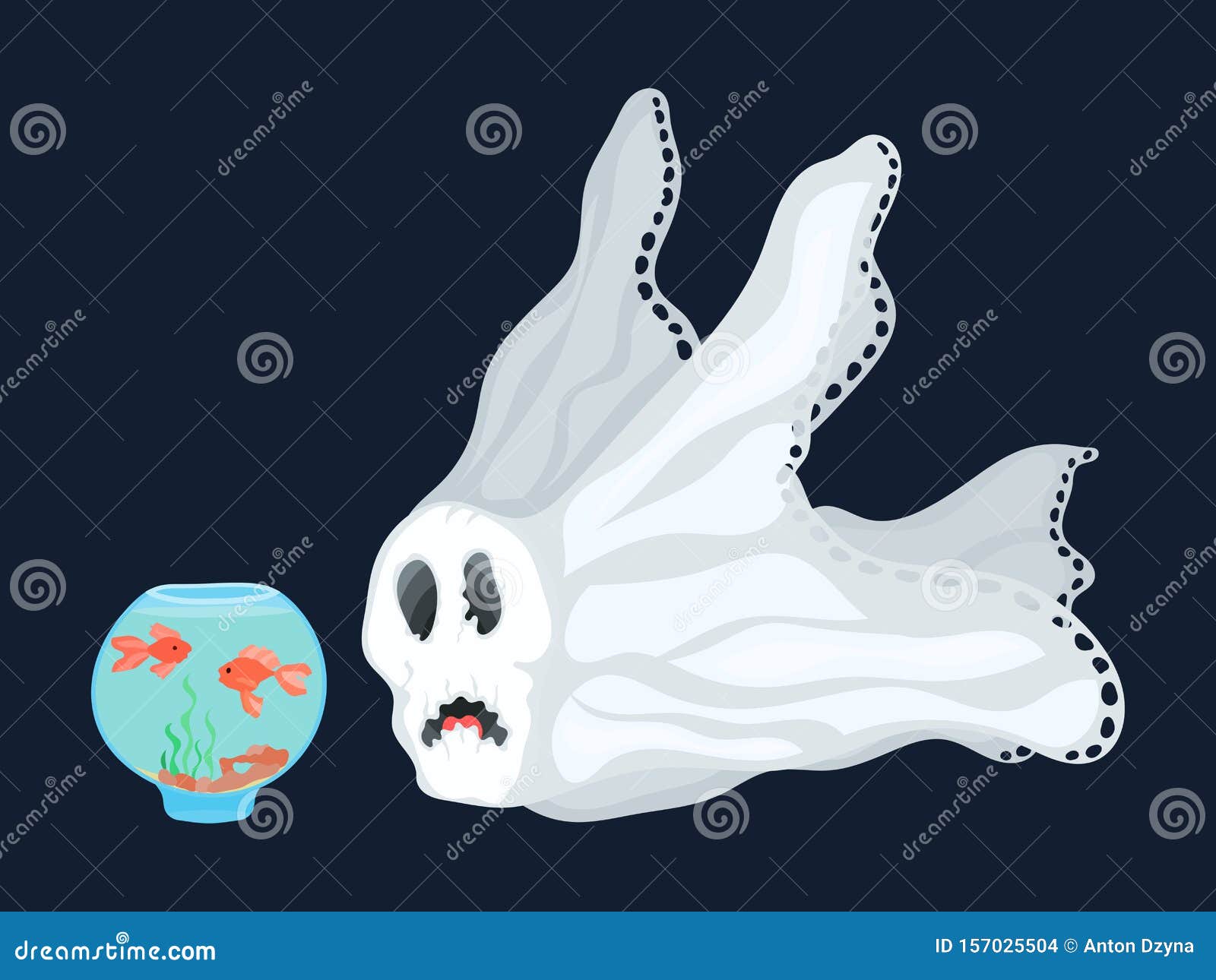 Cartoon Ghost and Aquarium with Fish Bright Stock Illustration ...