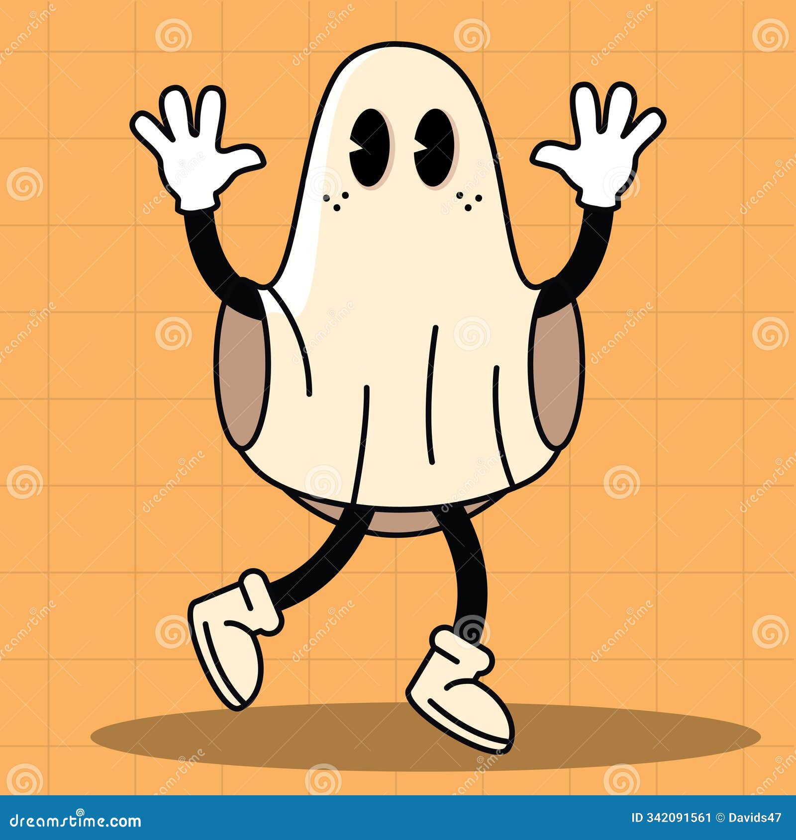 Cartoon Ghost Character Raising Hands in Playful Pose, Vector Stock ...