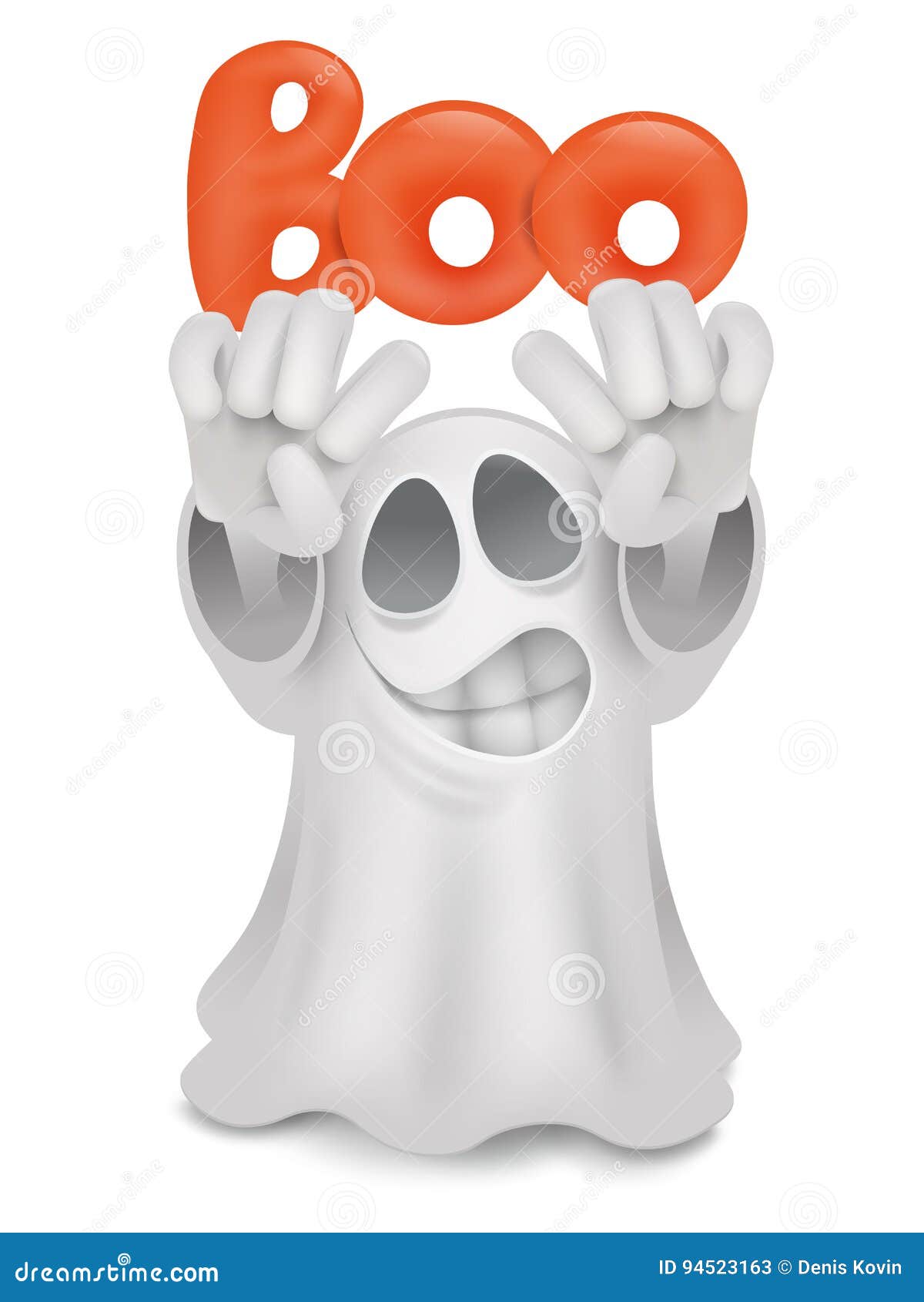 Cartoon Ghost Emoji Character with Boo Title Stock Illustration ...