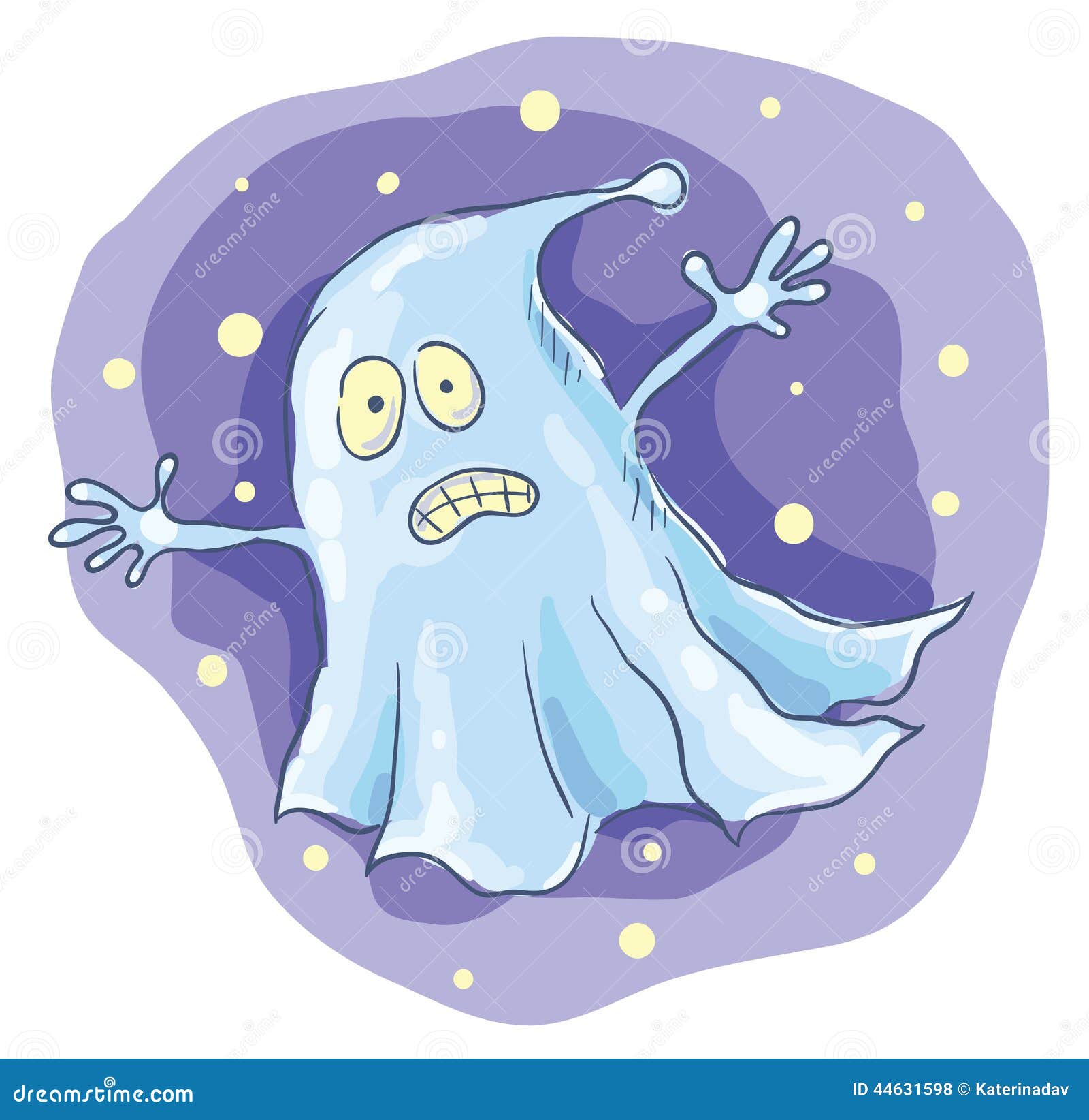 Cartoon Ghost And Full Moon Night Background. Concept Cartoon Halloween ...