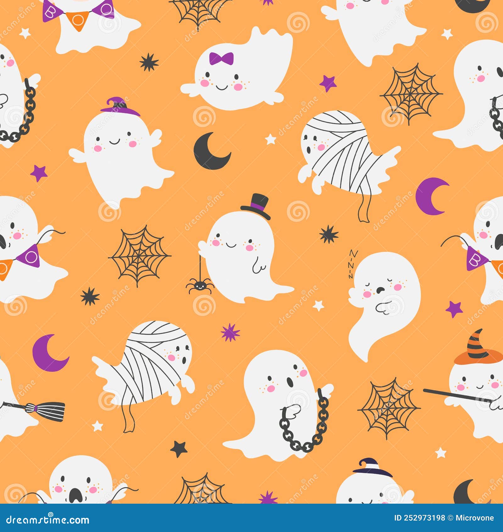 Cartoon Ghost Seamless Pattern. Ghostly Party Texture, Creepy Horror ...