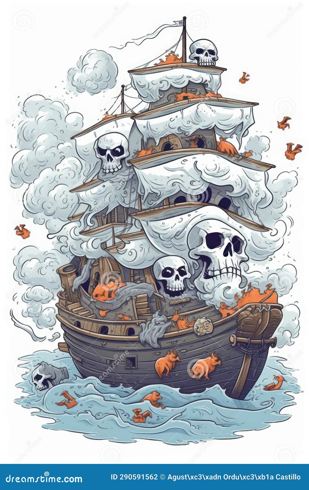 Cartoon Ghost Ship. Halloween Illustration. Stock Illustration ...
