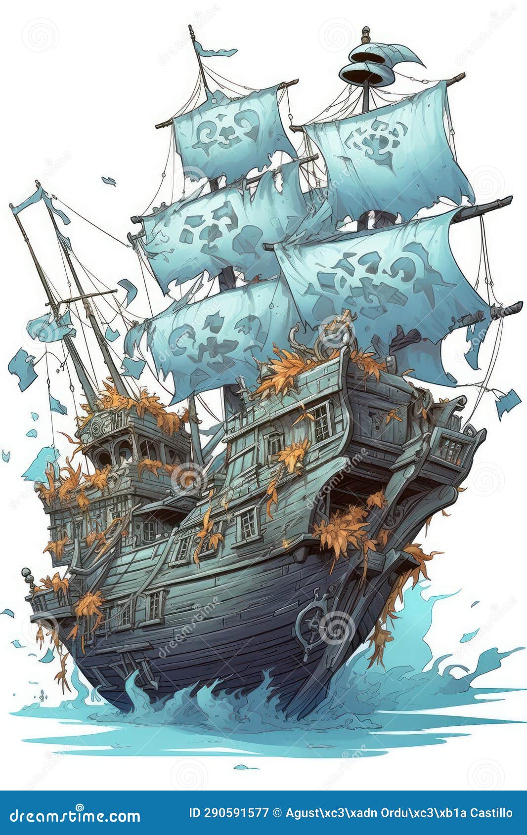 Cartoon Ghost Ship. Halloween Illustration. Stock Illustration ...