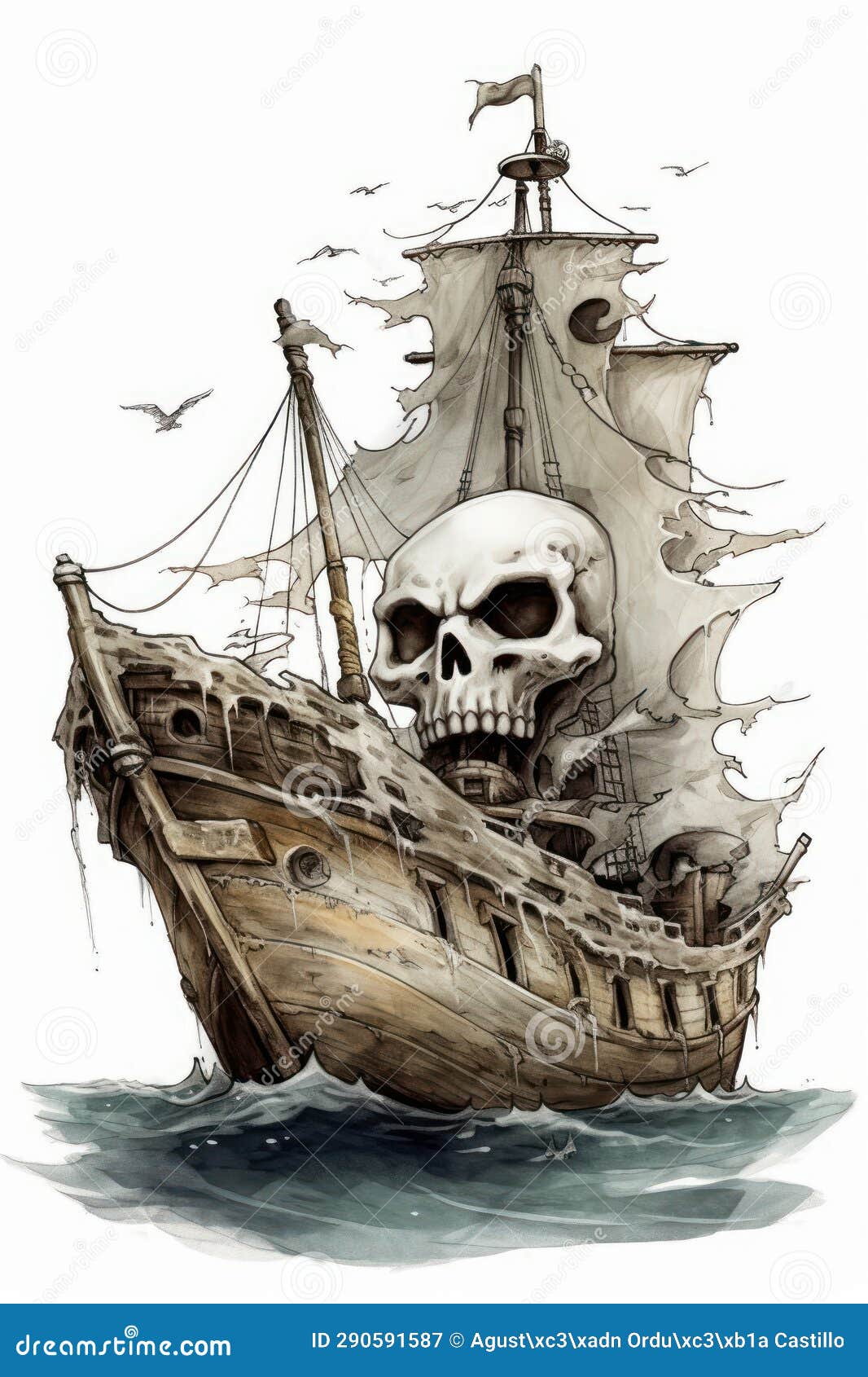 Cartoon Ghost Ship. Halloween Illustration. Stock Illustration ...