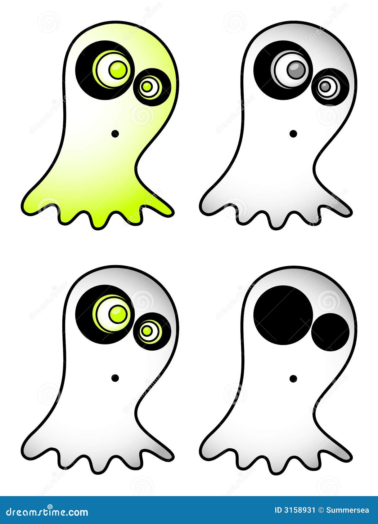 Cartoon Ghost And Full Moon Night Background. Concept Cartoon Halloween ...