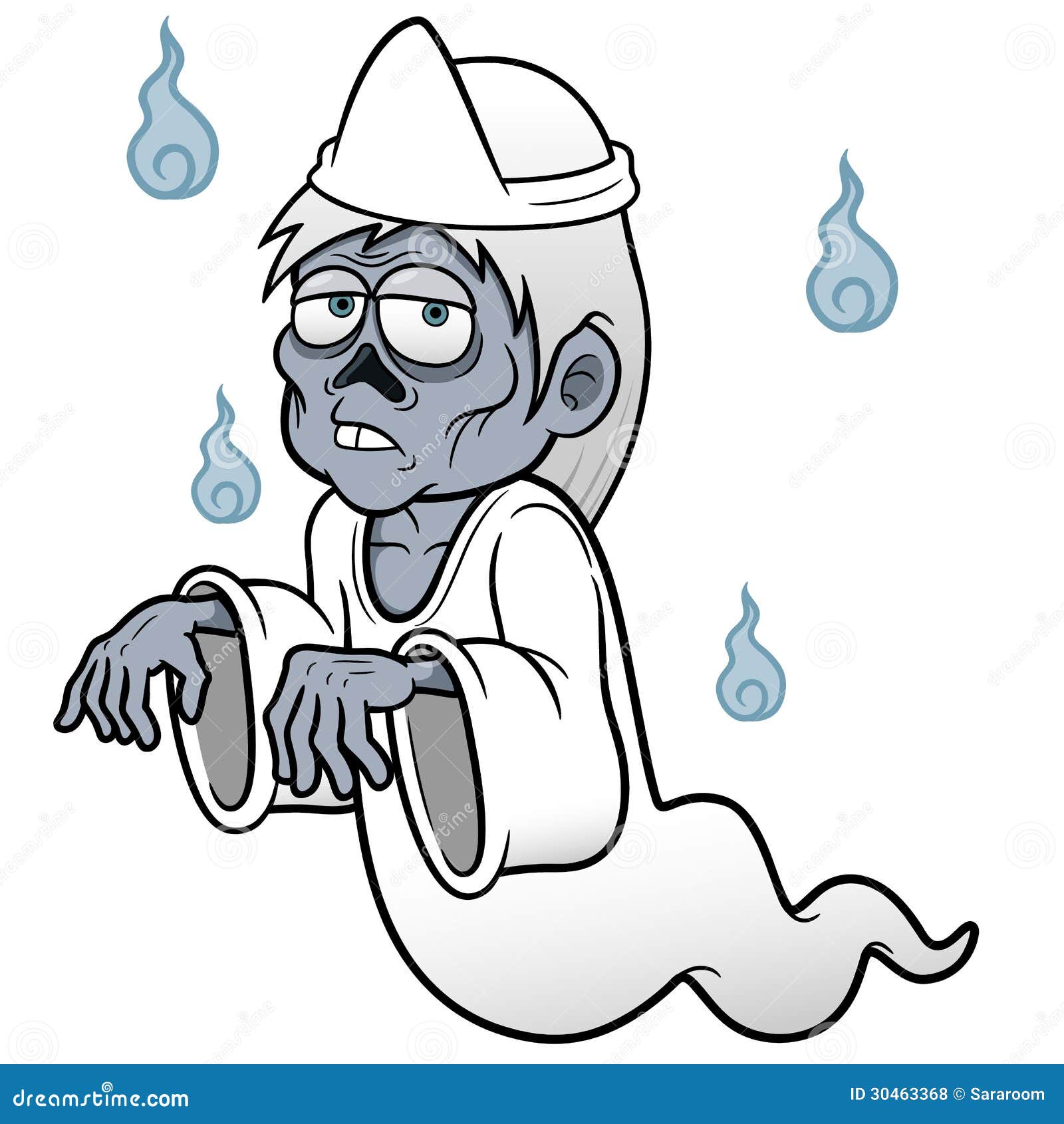 Sad Cartoon Ghost On Blue Background. Halloween Party Design Element ...