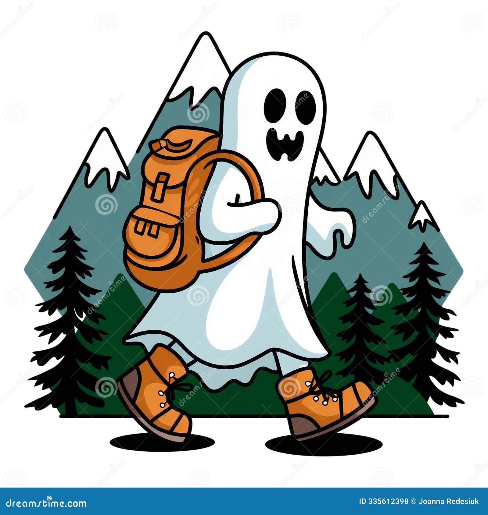 A Cartoon Ghost Wearing Hiking Boots and a Backpack I Stock ...