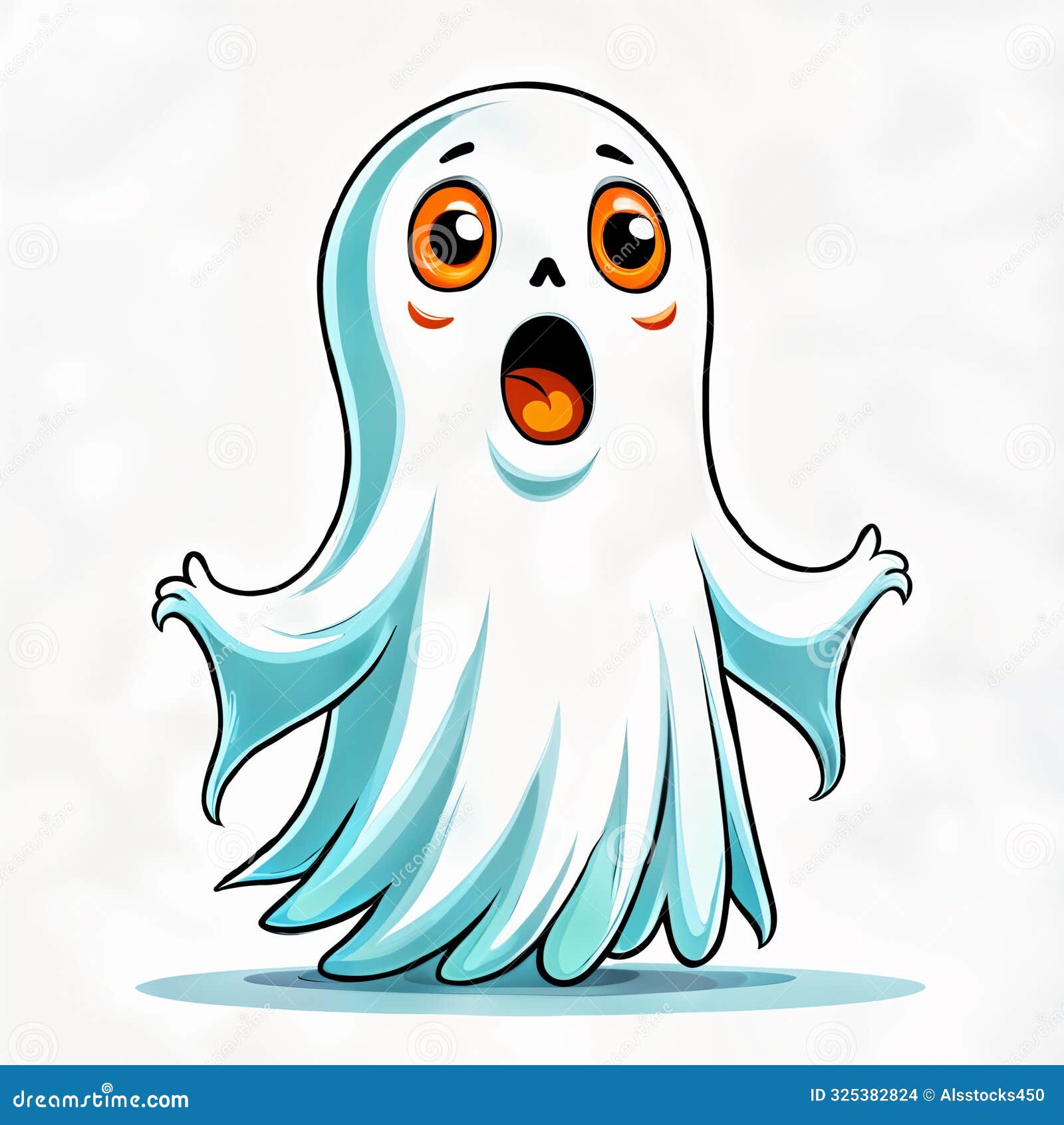 Cartoon Ghost with Wide Eyes and Mouth Open Stock Illustration ...