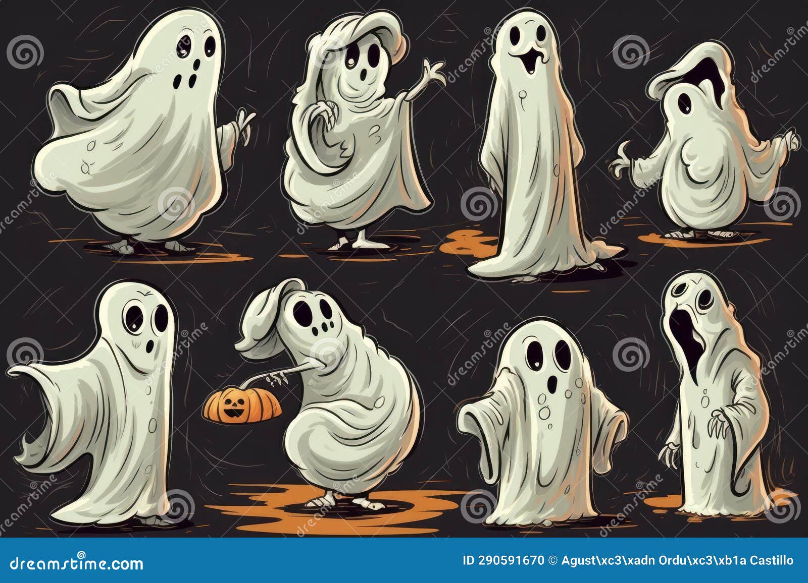 Cartoon Ghosts Set. Halloween Illustration. Stock Illustration ...