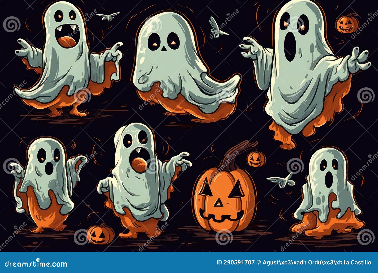 Cartoon Ghosts Set. Halloween Illustration. Stock Illustration ...