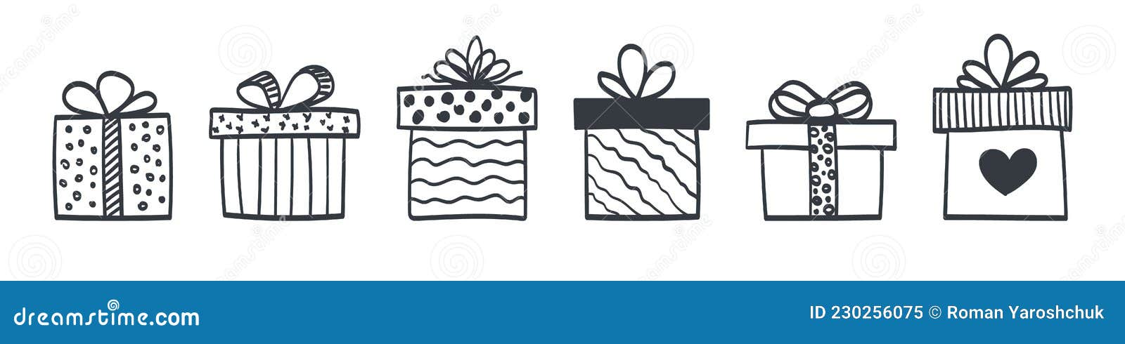 Cartoon Gift Boxes. Set of Hand Drawn Gift Boxes Stock Vector ...