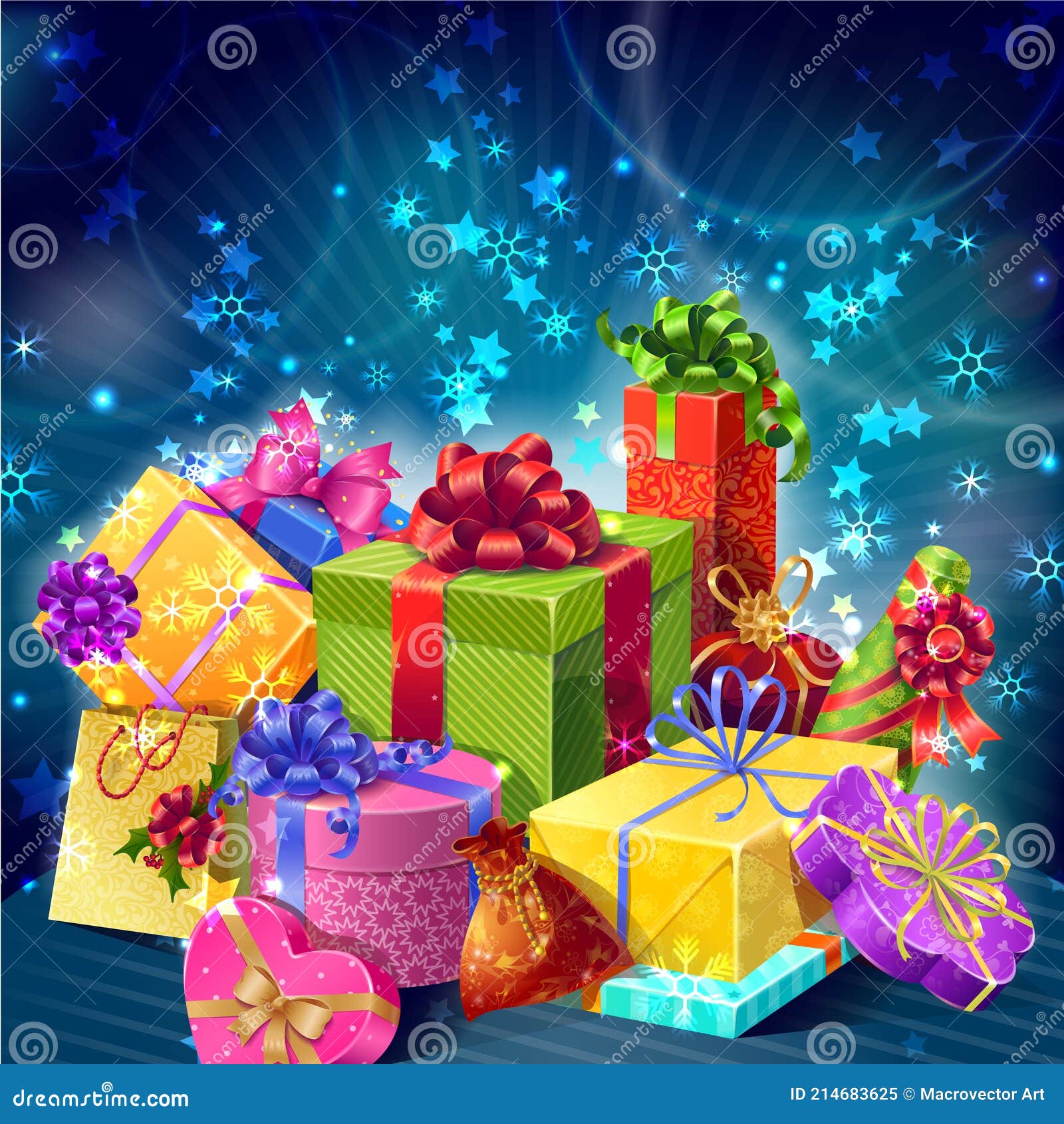Cartoon Gifts Boxes Holiday Composition Stock Vector - Illustration of ...