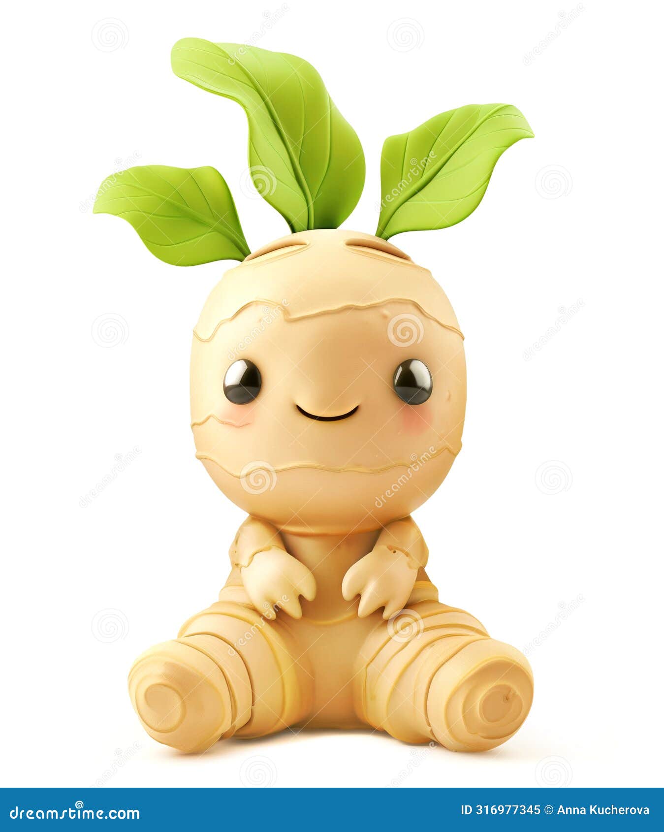 Cartoon Ginger Root Character with a Joyful Expression and Green Shoots ...