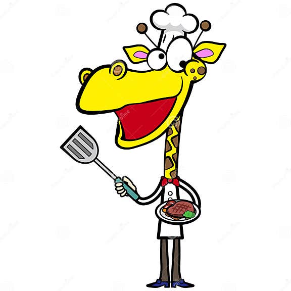 Cartoon Giraffe Chef with Steak Dinner Stock Vector - Illustration of ...