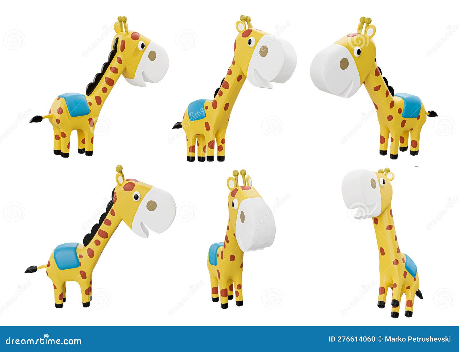 Cartoon Giraffe Different Angles Isolated on White Background High ...