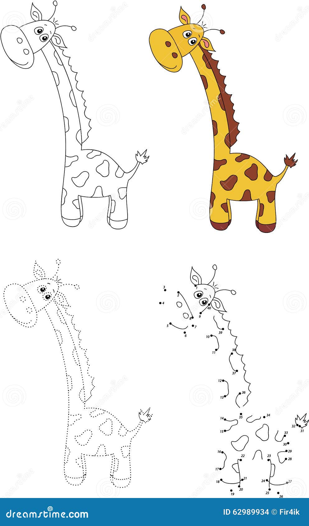 Cartoon Giraffe. Vector Illustration. Dot To Dot Game for Kids Stock ...