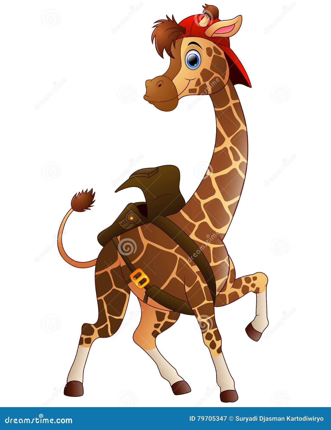 Cartoon Giraffe Wearing A Bag And Cap | CartoonDealer.com #79705347