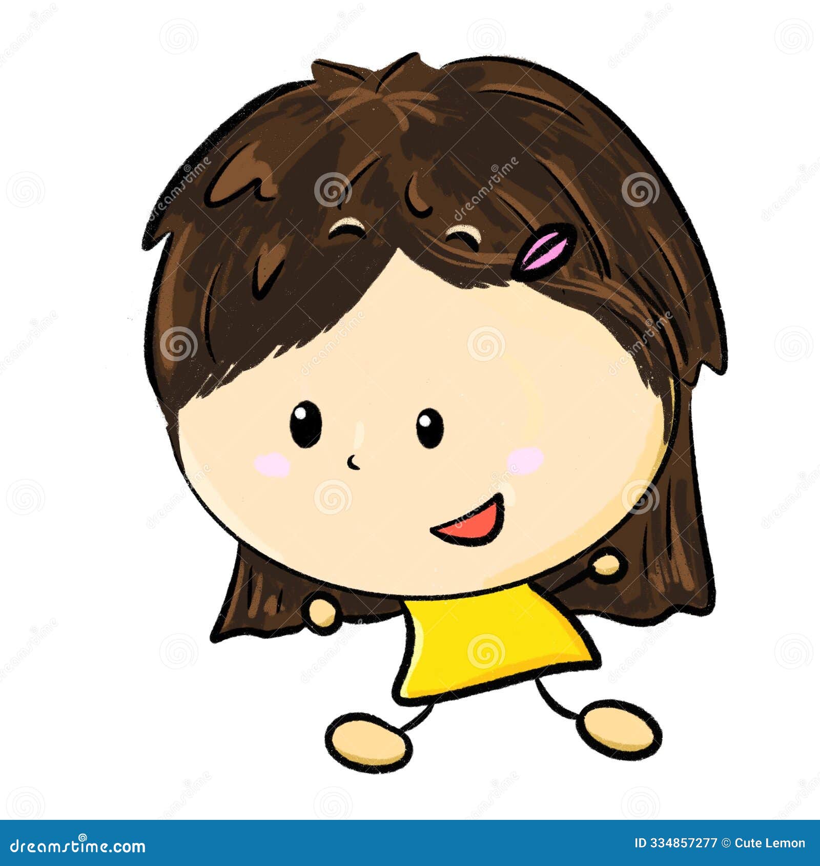 Cute Smiling Girl in Yellow Shirt Cartoon Illustration Stock ...