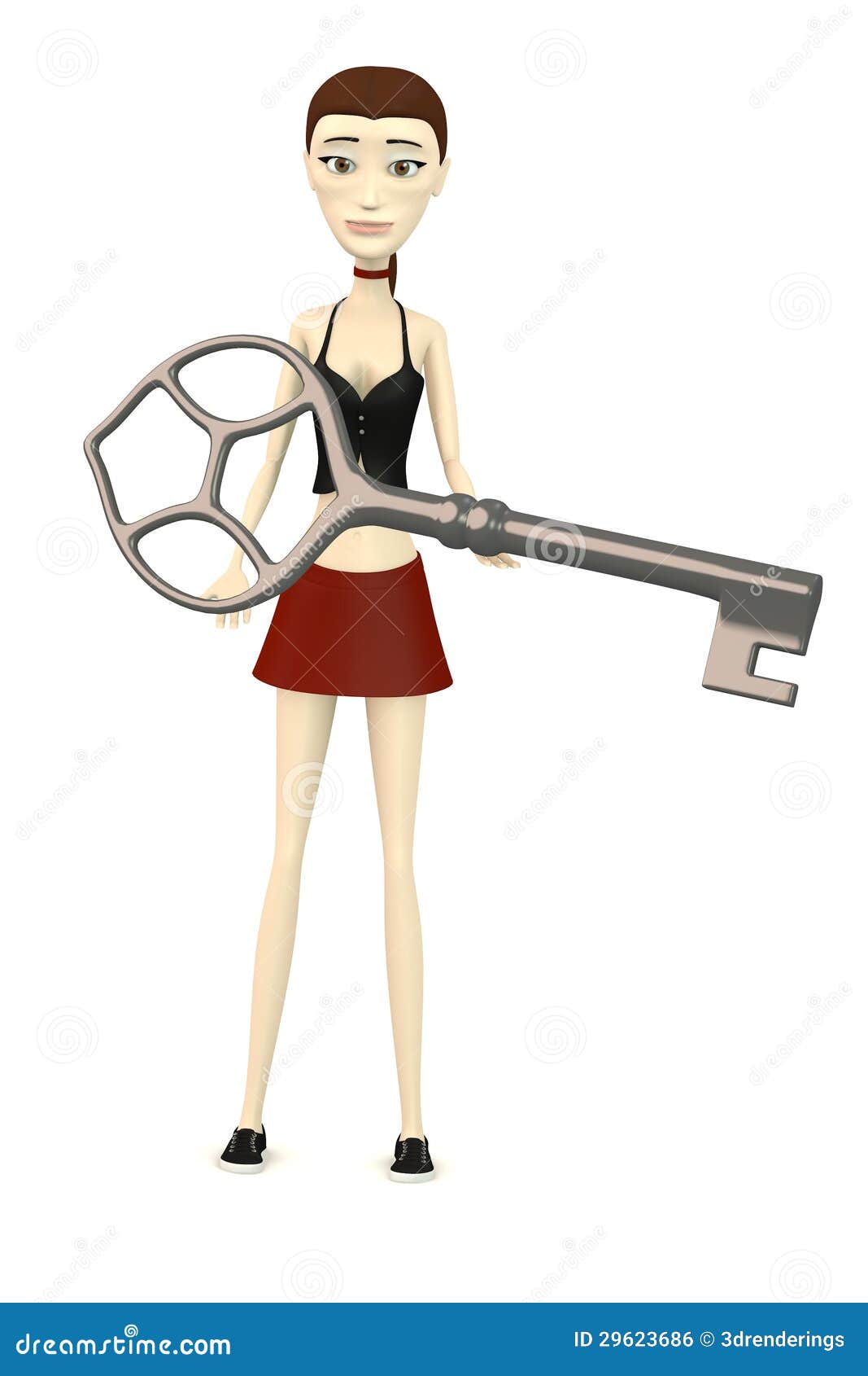 Cartoon girl with big key stock illustration. Illustration of large ...
