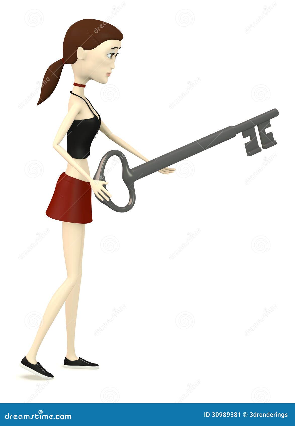 Cartoon girl with big key stock illustration. Illustration of door ...