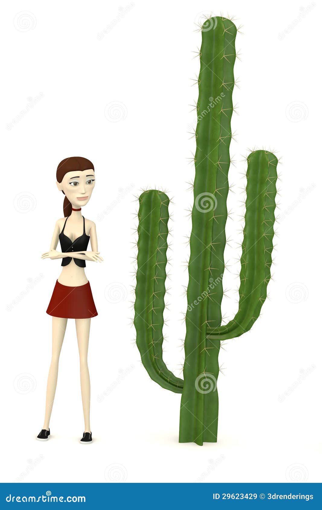 Cartoon girl with cactus stock illustration. Illustration of west ...