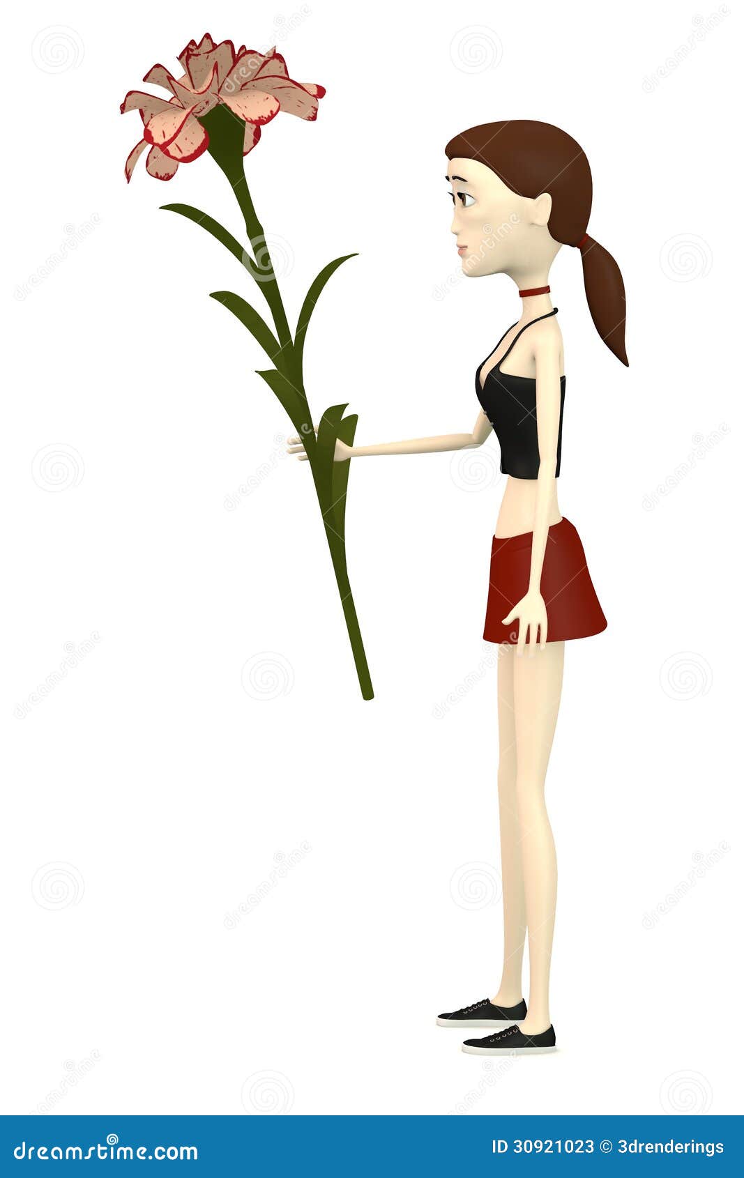 Cartoon Girl with Carnation Stock Illustration - Illustration of people ...