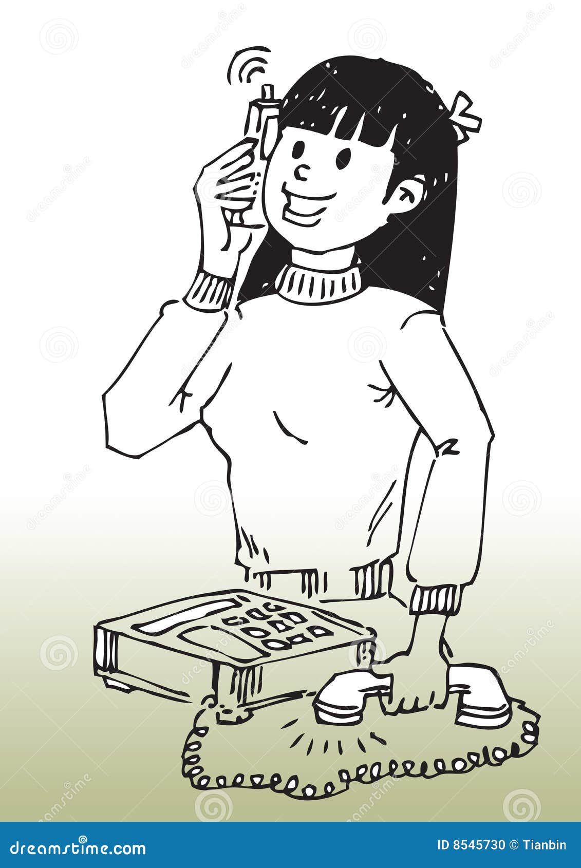 Cartoon girl on cellphone stock vector. Illustration of calling - 8545730