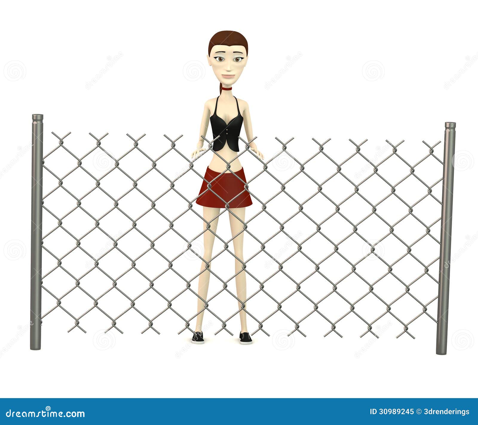 Cartoon Girl with Chain Fence Stock Illustration - Illustration of ...