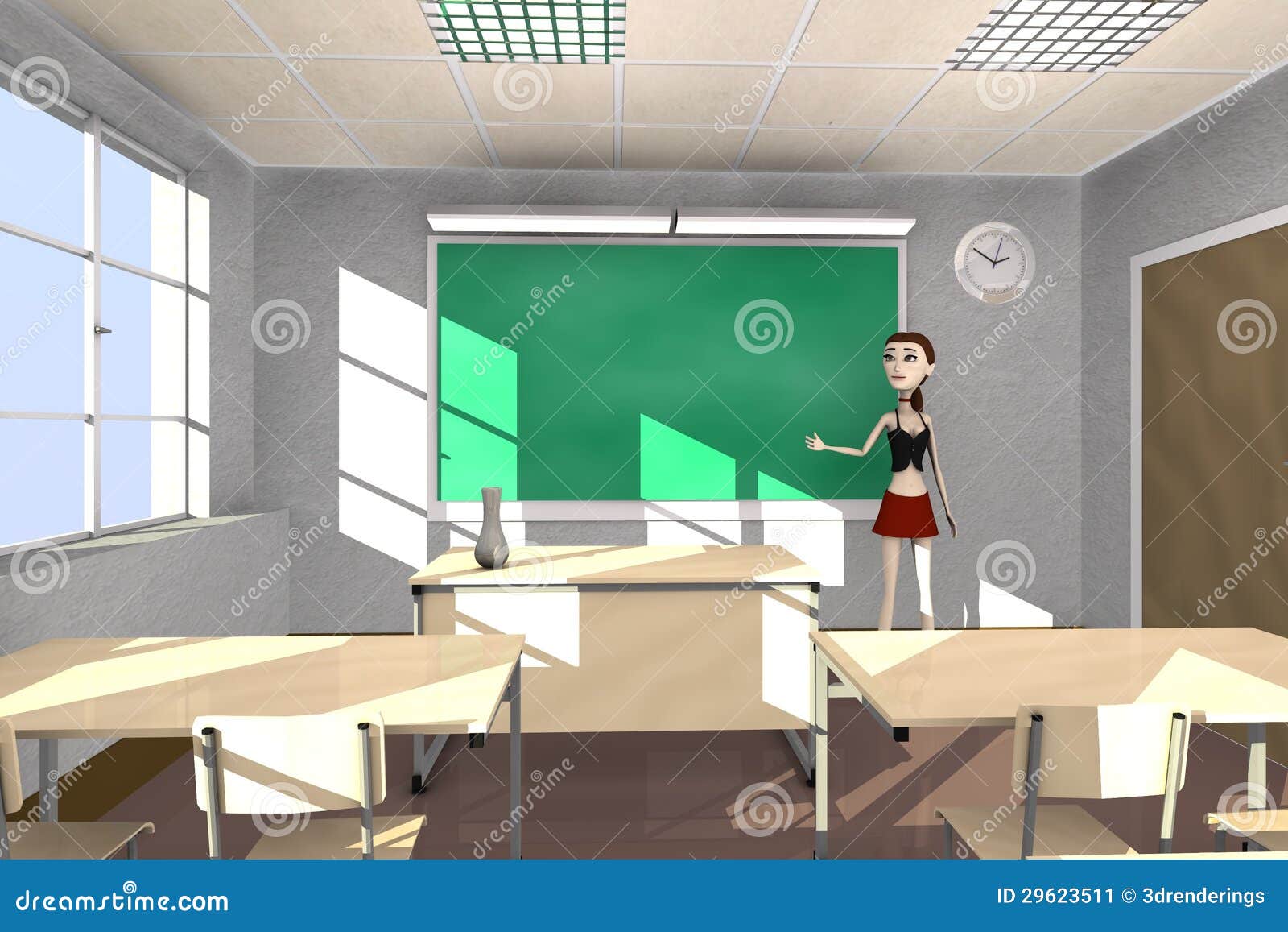 Cartoon girl in classroom stock illustration. Illustration of female ...