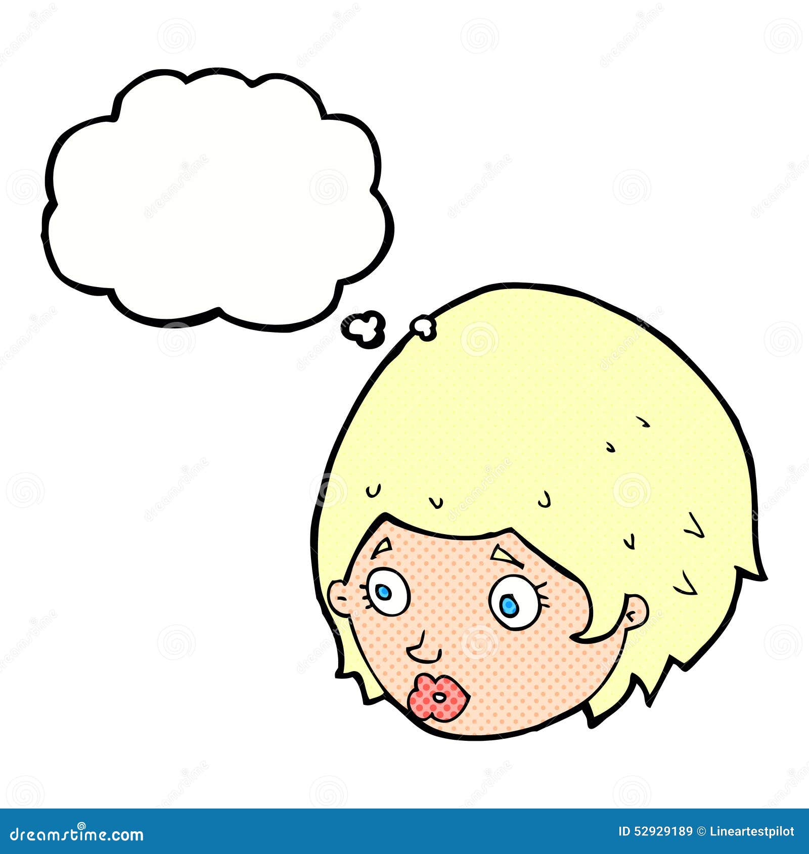 Cartoon Girl with Concerned Expression with Thought Bubble Stock ...