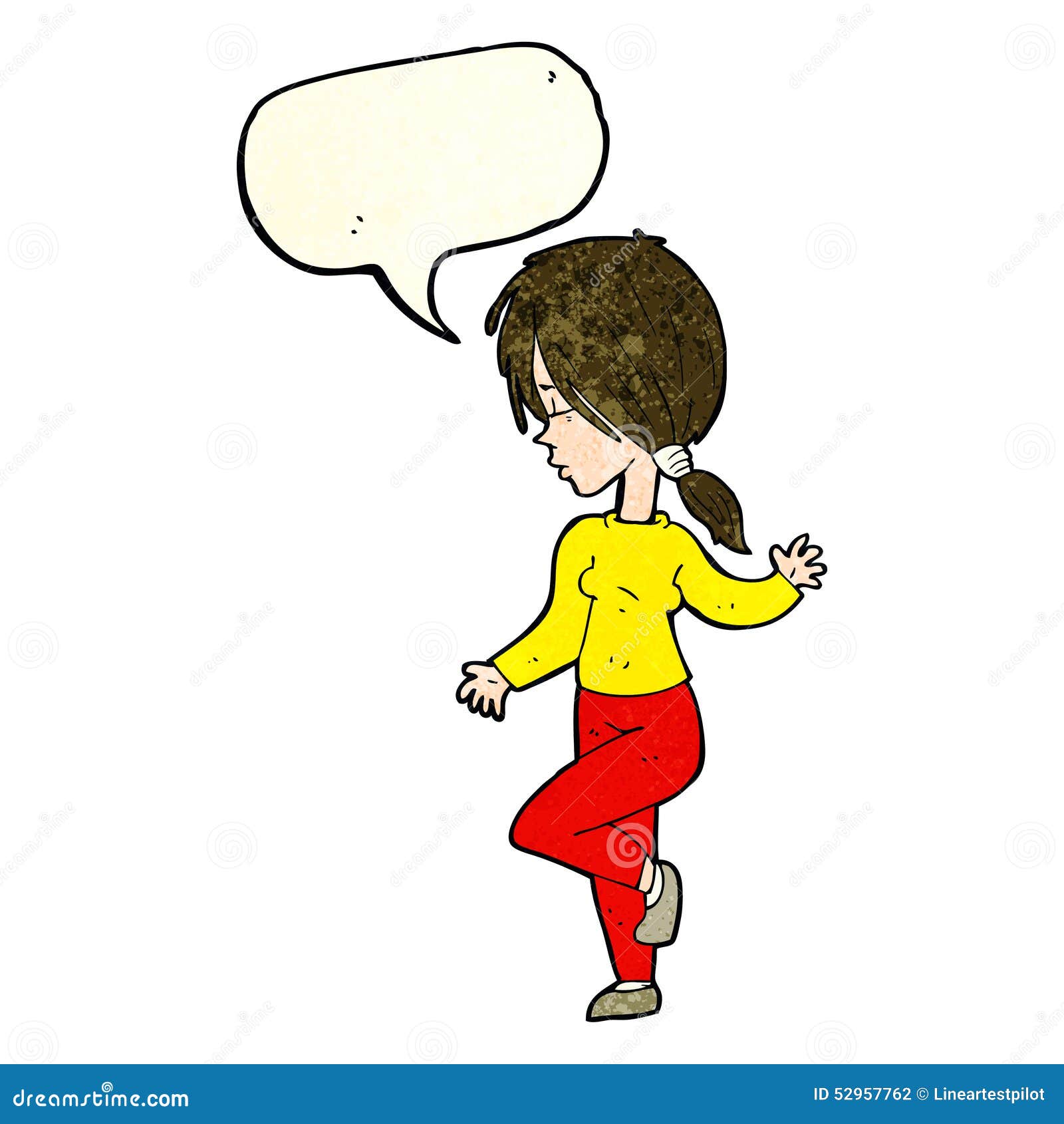 Cartoon Girl Dancing with Speech Bubble Stock Illustration ...