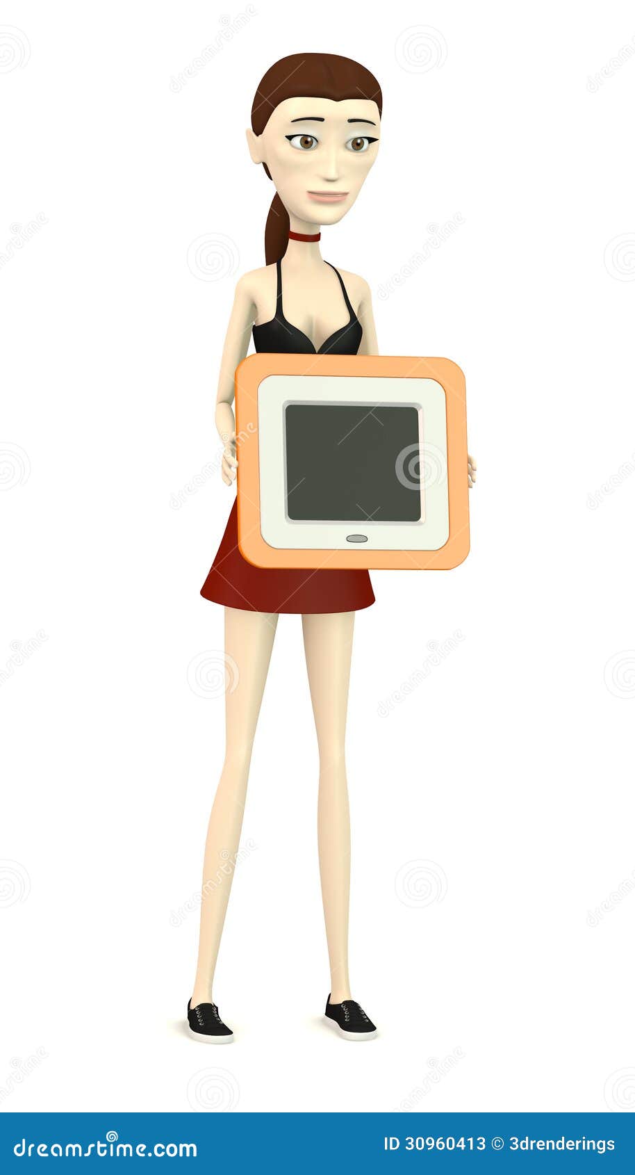 Cartoon Girl with Digital Frame Stock Illustration - Illustration of ...