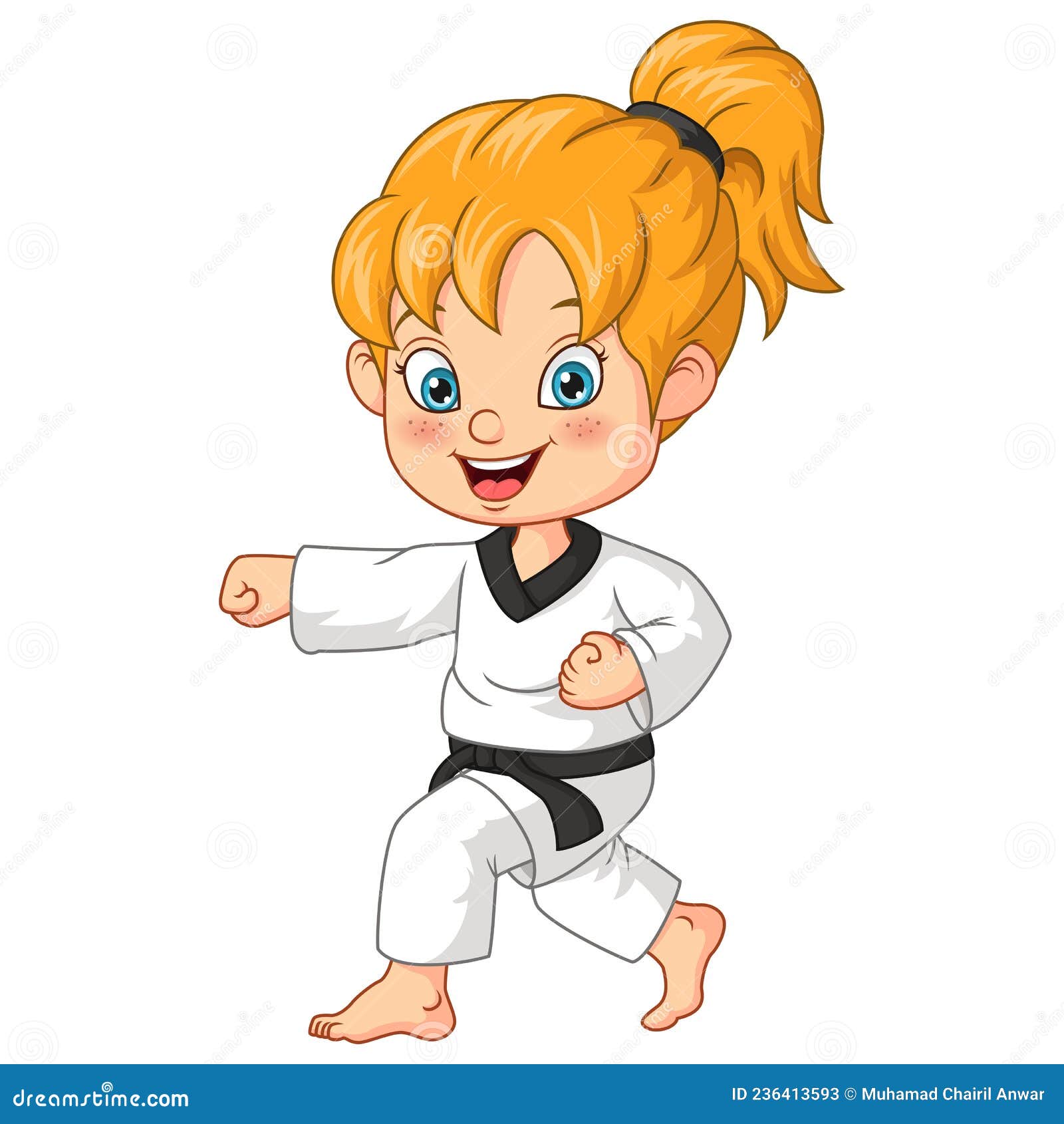 Cartoon Girl Doing Practicing Karate Stock Vector - Illustration of ...