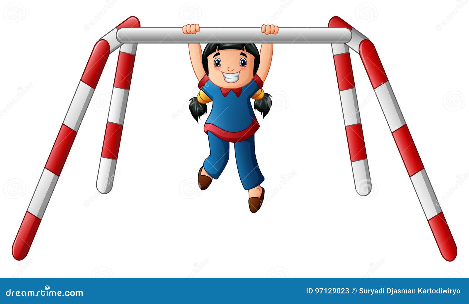 Cartoon Girl Doing Pull-up Exercise Stock Vector - Illustration of ...