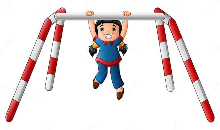 Cartoon Girl Doing Pull-up Exercise Stock Vector - Illustration of ...