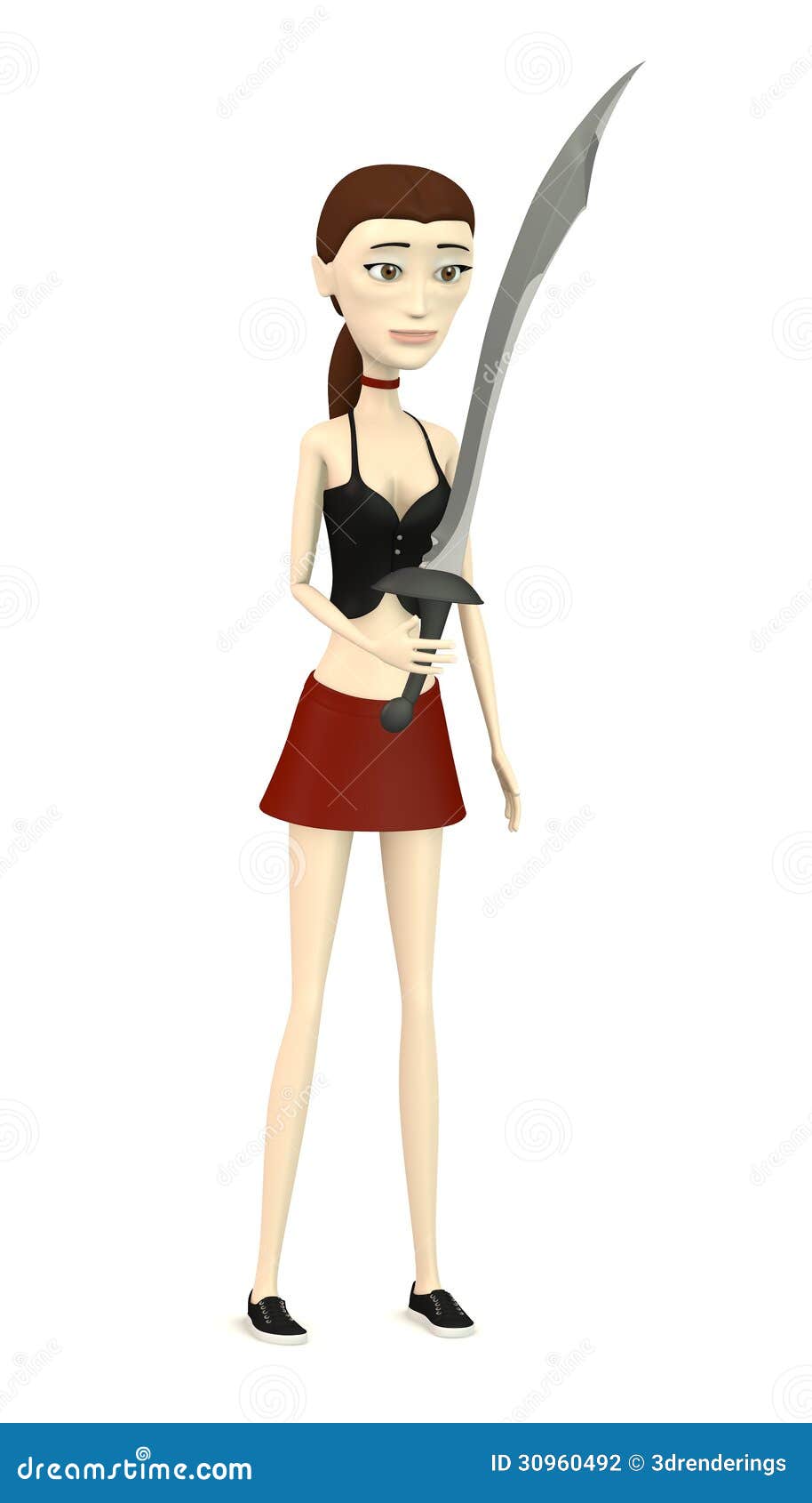 Cartoon Girl with Exotic Sword Stock Illustration - Illustration of ...