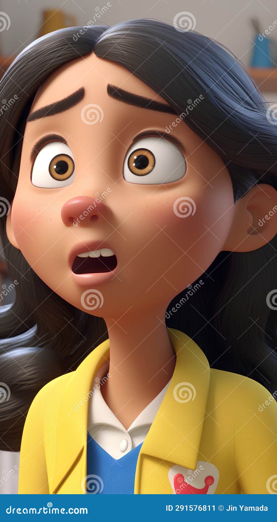 Cartoon Girl with Eyes Wide Open and Surprised Expression. 3D Rendering ...