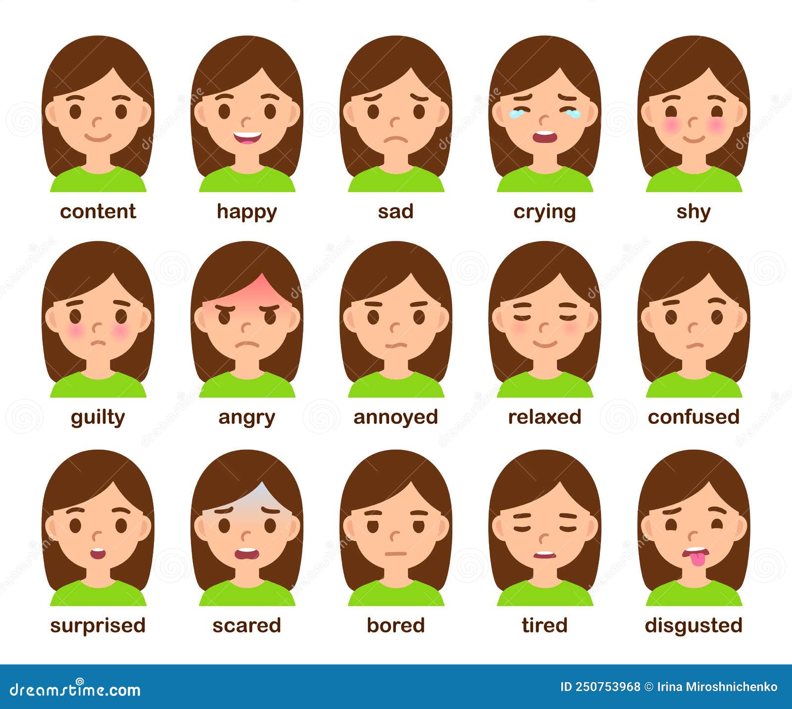 Cartoon Girl Face with Different Emotions Stock Vector - Illustration ... Cartoon Girl Face with Different Emotions Stock Vector - Illustration ...