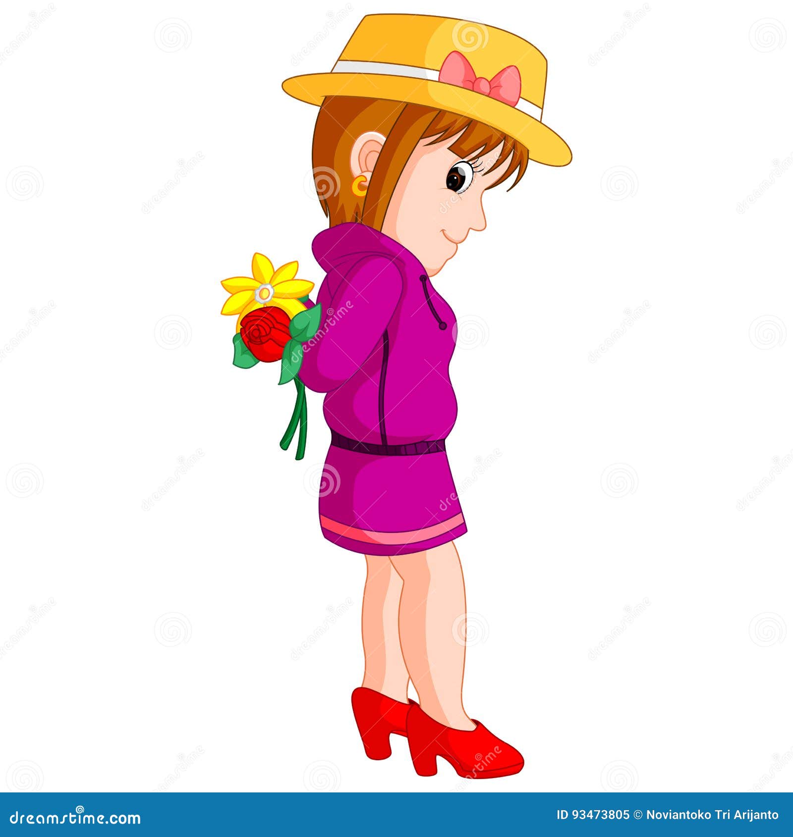 Cartoon of a Girl with a Flower Stock Vector - Illustration of play ...
