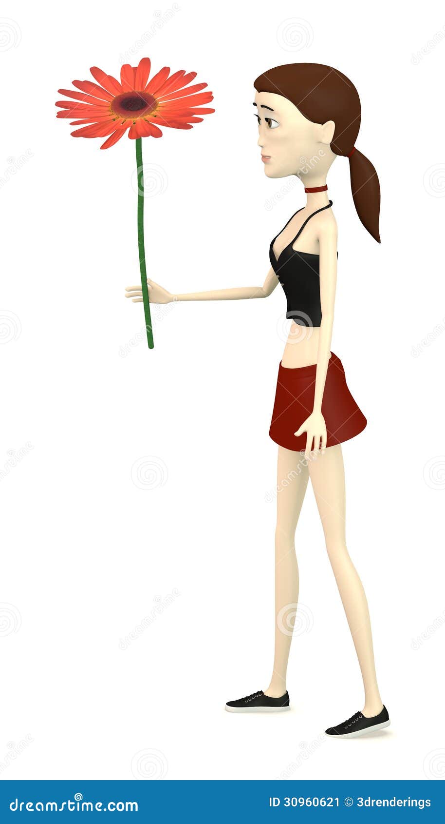 Cartoon girl with gerbera stock illustration. Illustration of character ...