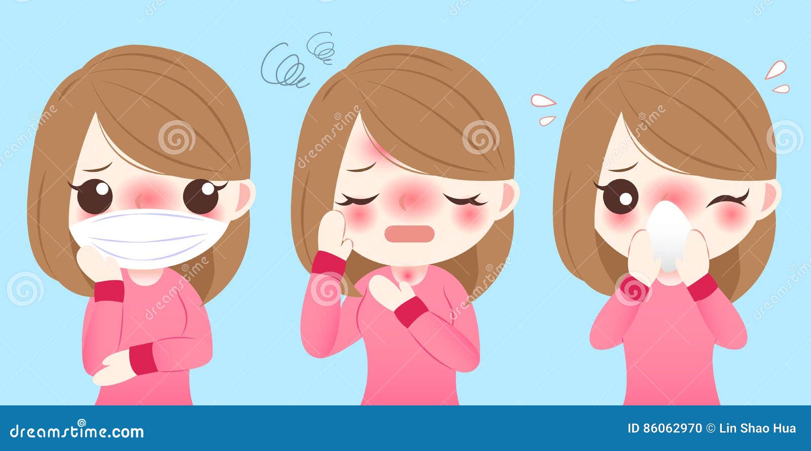 Cartoon girl get cold stock vector. Illustration of head - 86062970