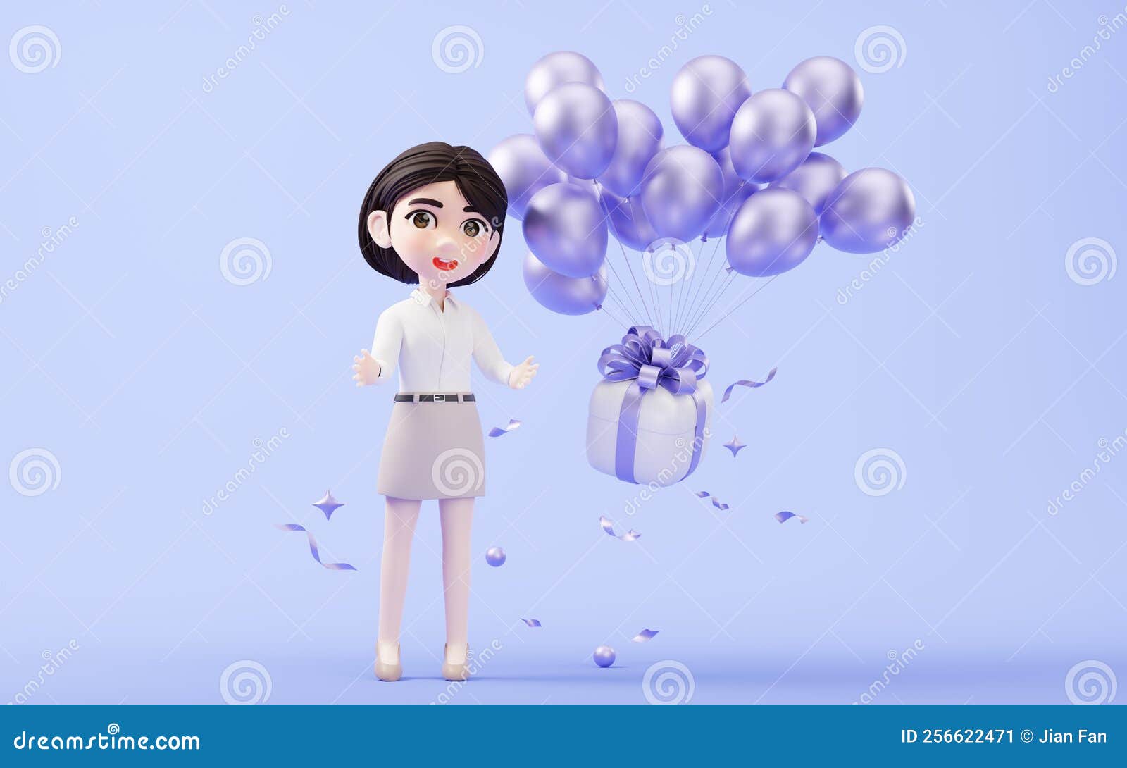 Cartoon Girl with Gift Box, 3d Rendering Stock Illustration ...