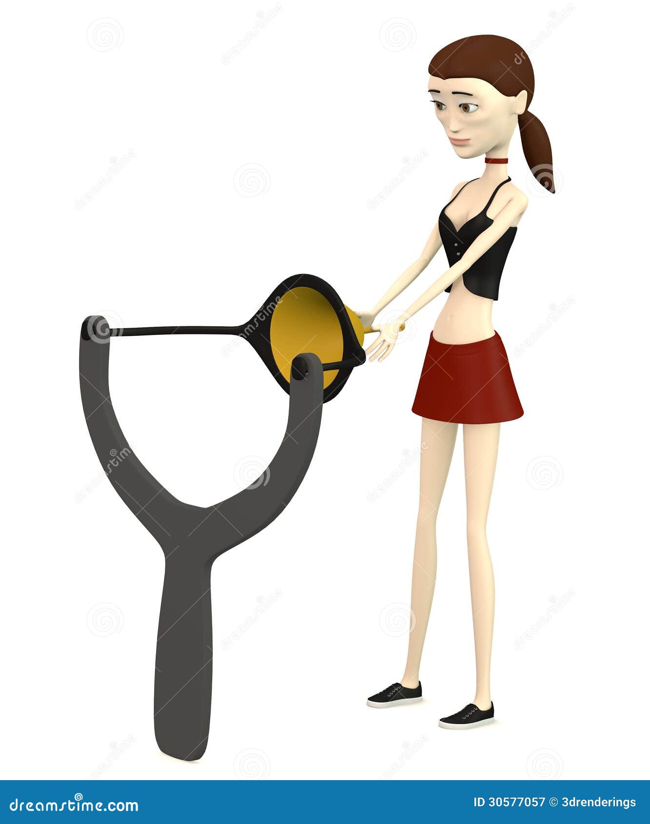 Cartoon Girl with Hand Catapult Stock Illustration - Illustration of ...
