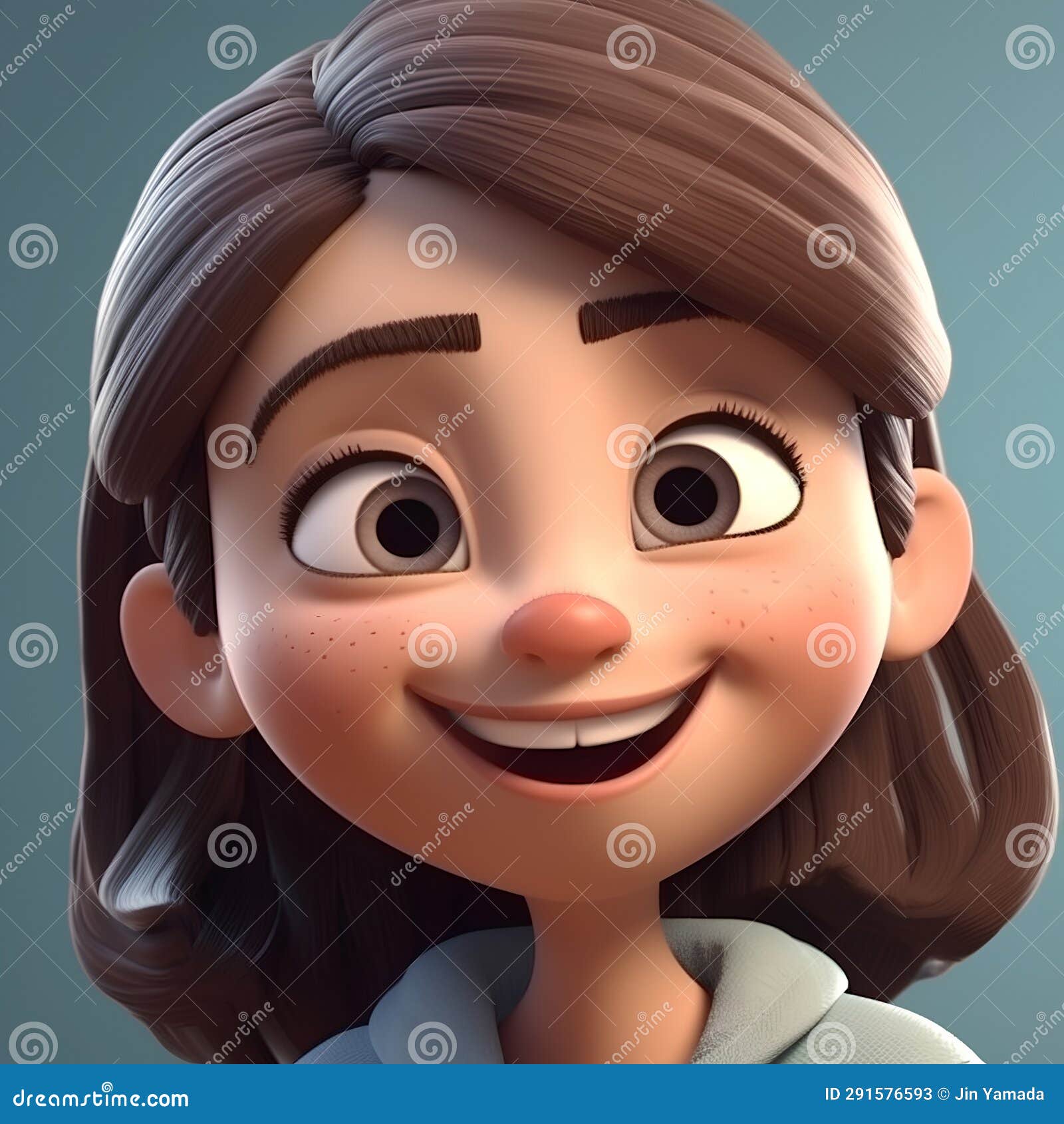 Cartoon Girl with Happy Expression on Her Face - 3d Render Stock ...
