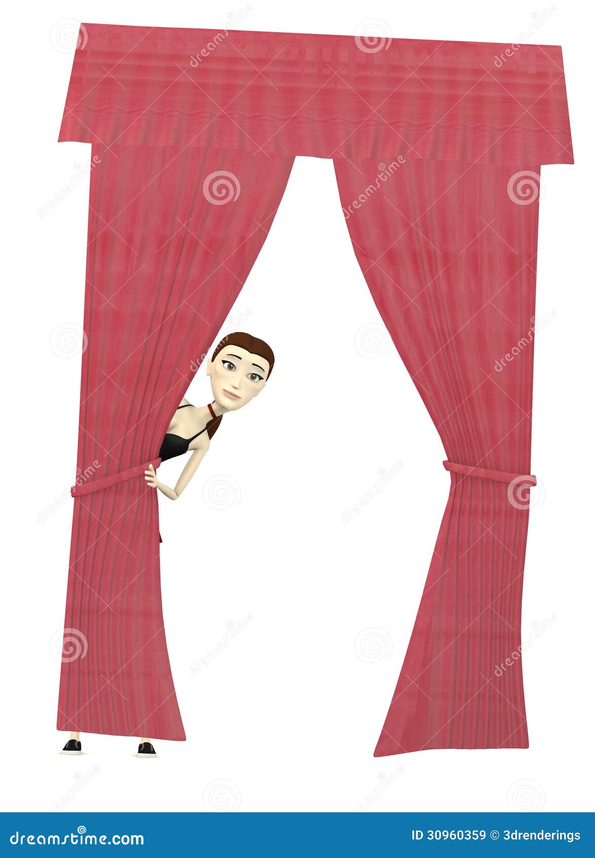 Cartoon Girl Hiding Behind Curtain Stock Illustration - Illustration of ...